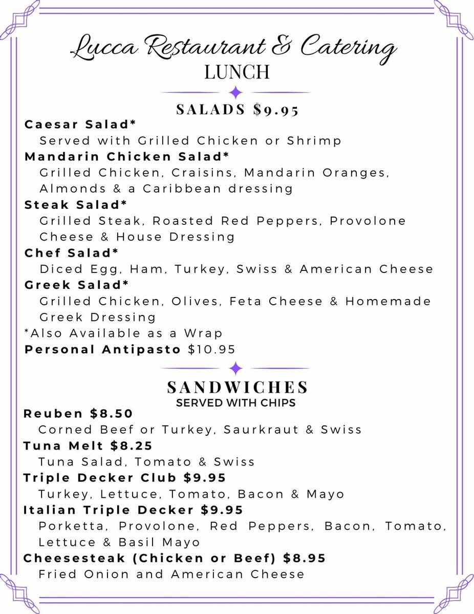 Menu at Lucca Restaurant, Taylor