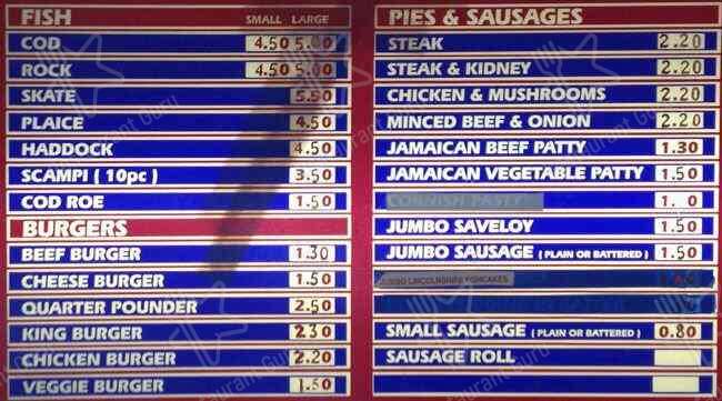 Menu at Seabream Fish Bar, Orpington