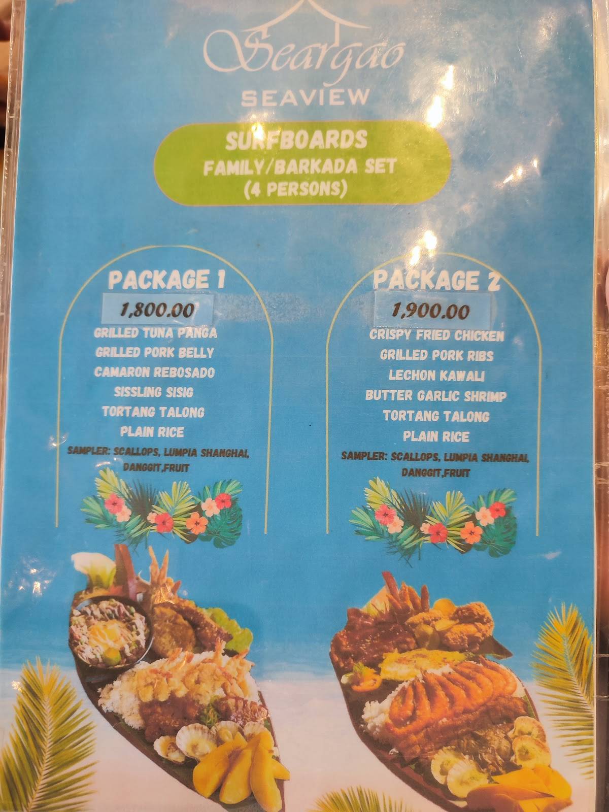 Menu at Seargao Seaview Cafe, Argao