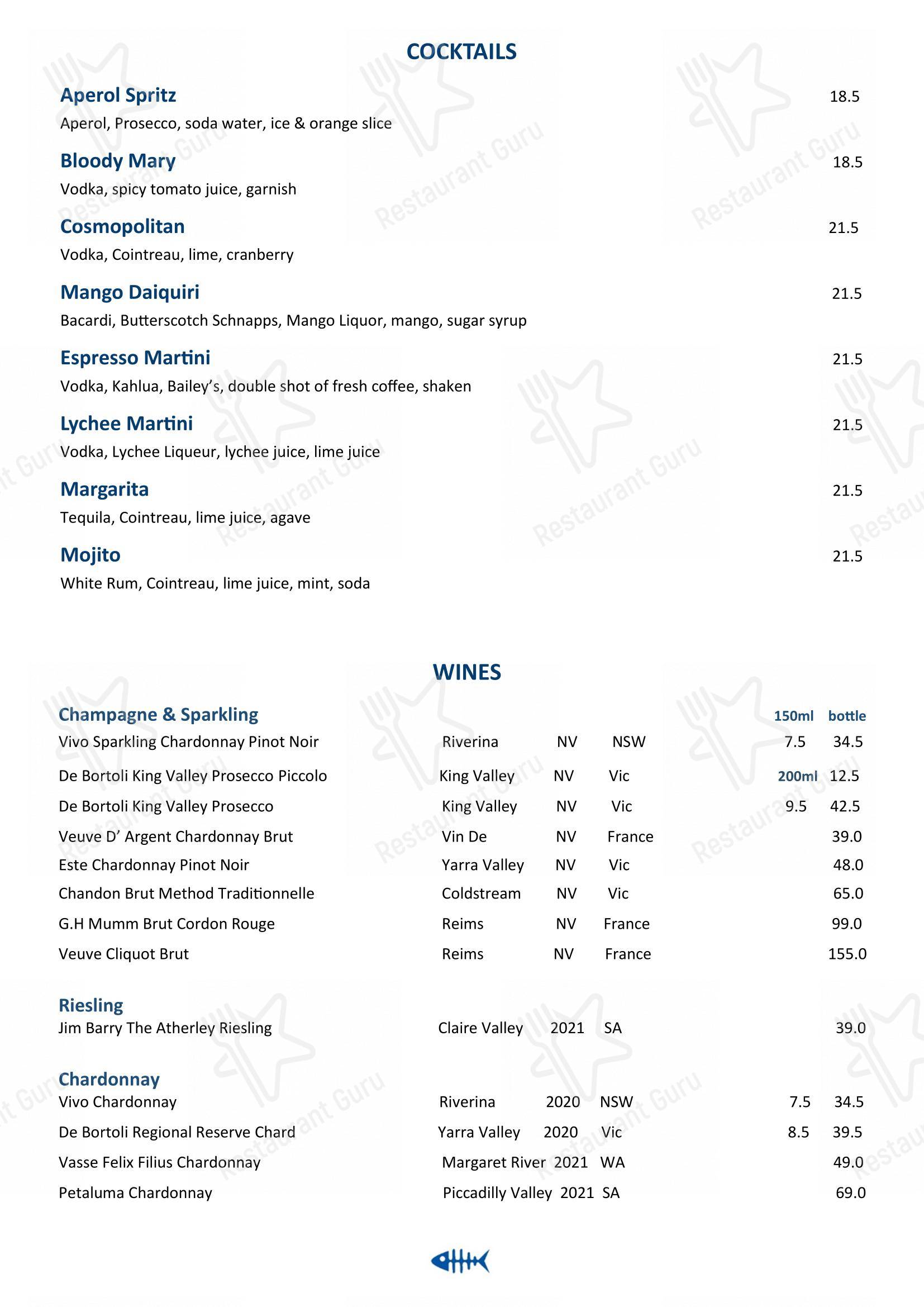 Menu at Seaway Kiosk restaurant, Main Beach