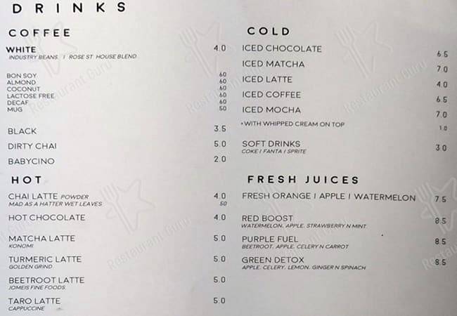 Menu at Second Wife cafe, Box Hill