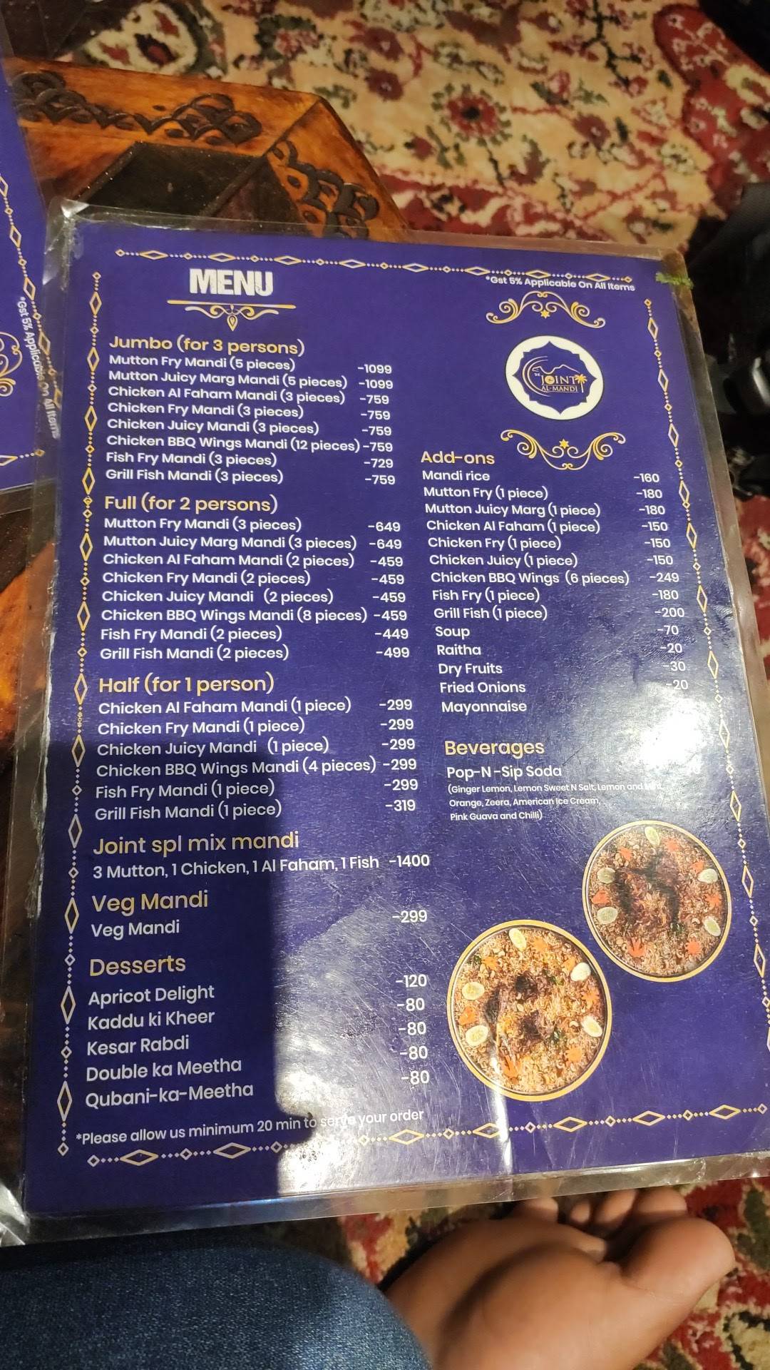 Menu at THE JOINT AL- MANDI, Secunderabad