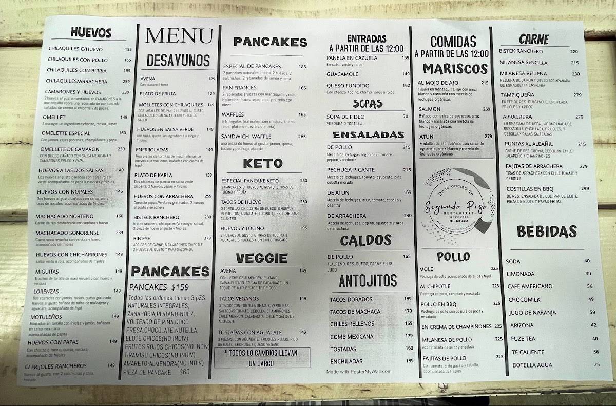 Carta de Segundo Piso Restaurant, Mexicali