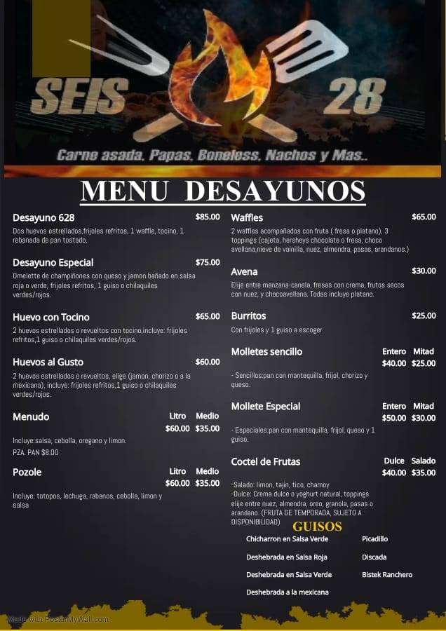 Menu at Seis 28 Boneless & Grill restaurant, Valle de Allende