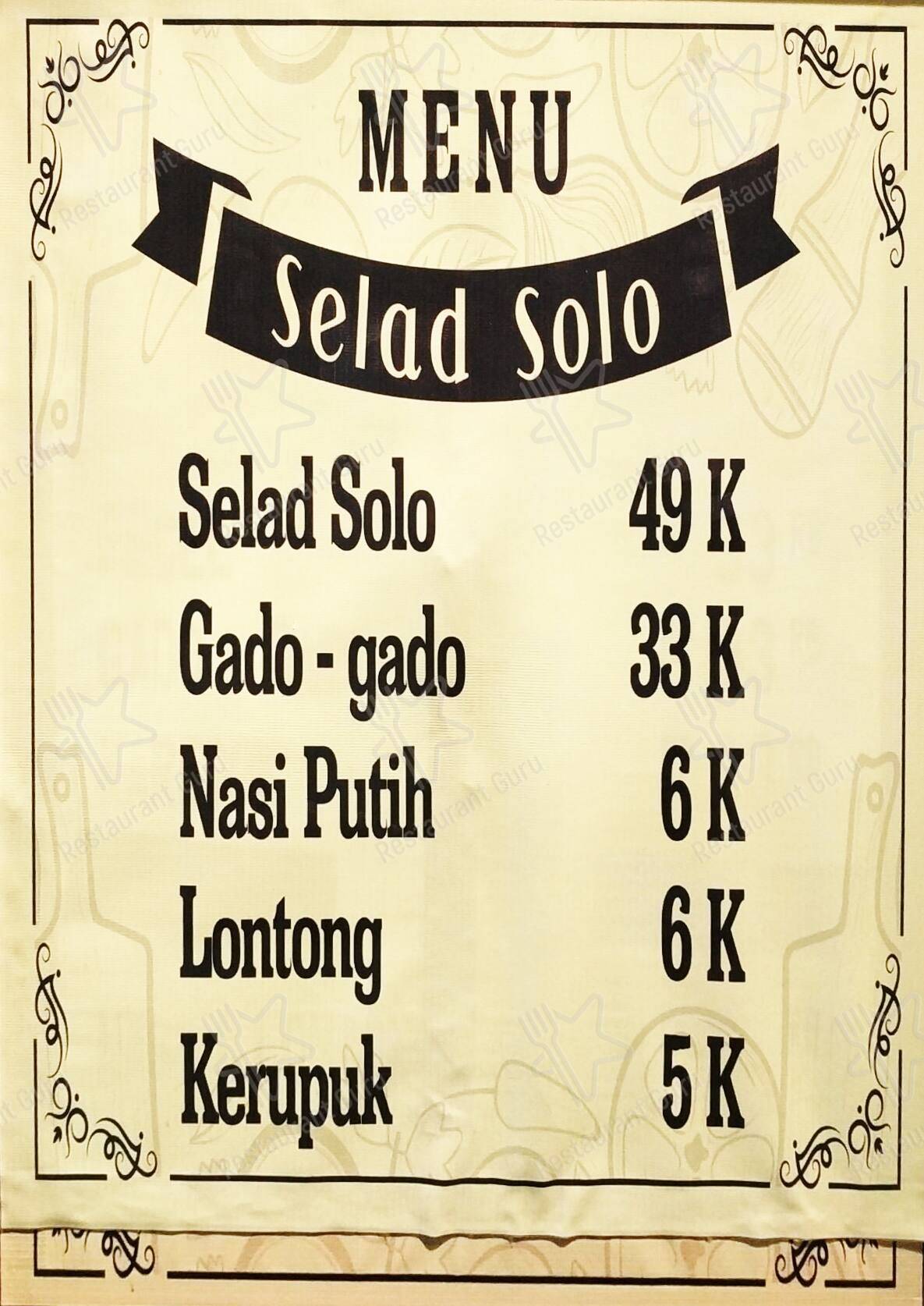 Menu at Selad Solo, Jakarta