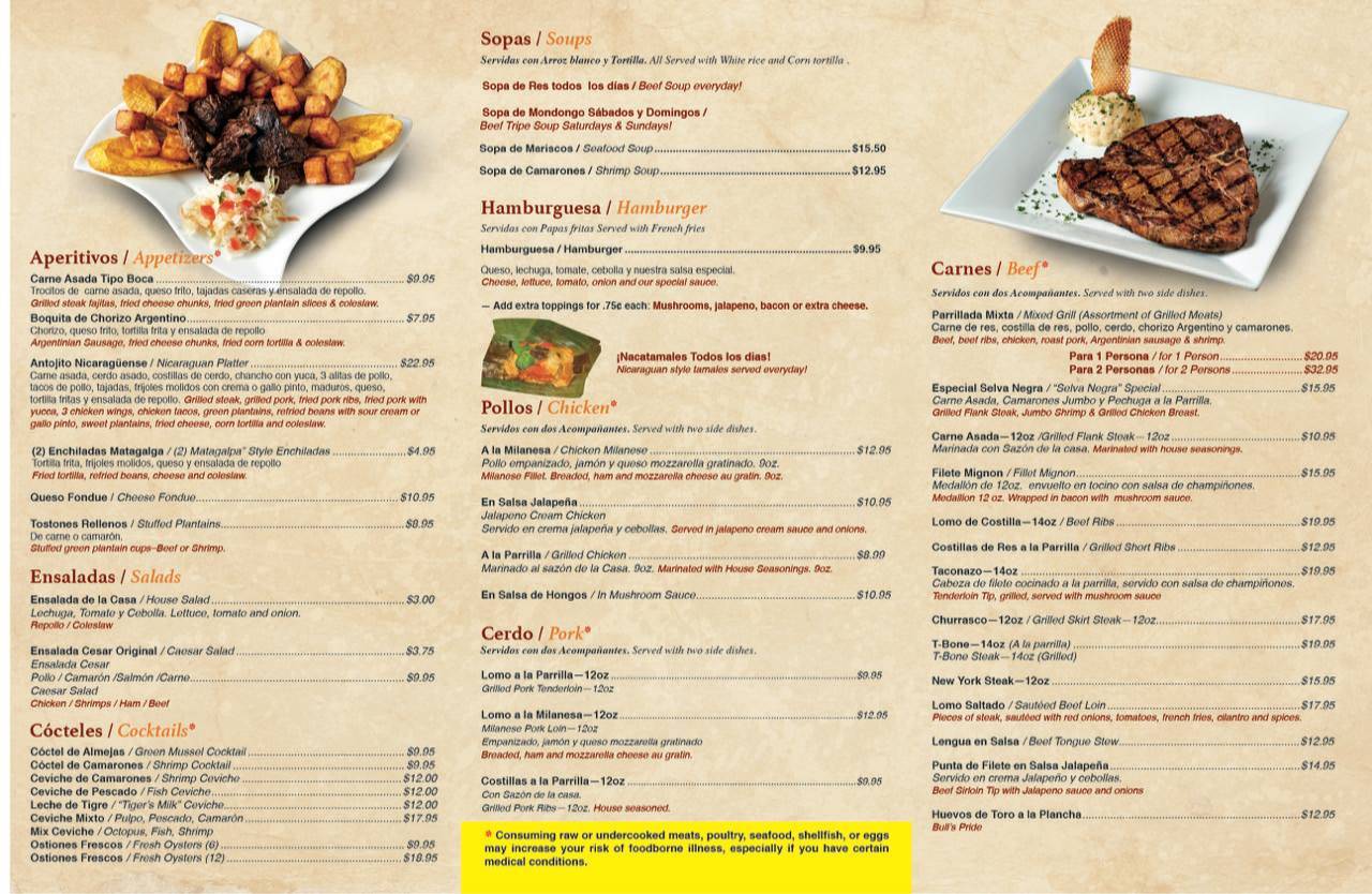 Carta de Selva Negra Restaurant Miami, Miami