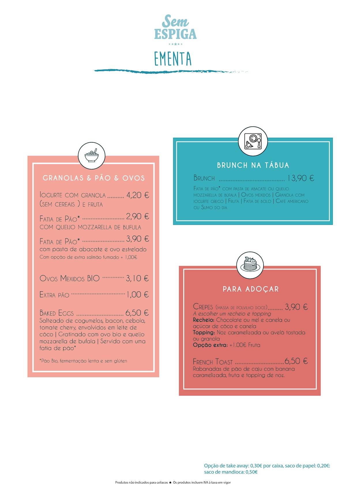 Menu at Sem Espiga restaurant, Lisbon