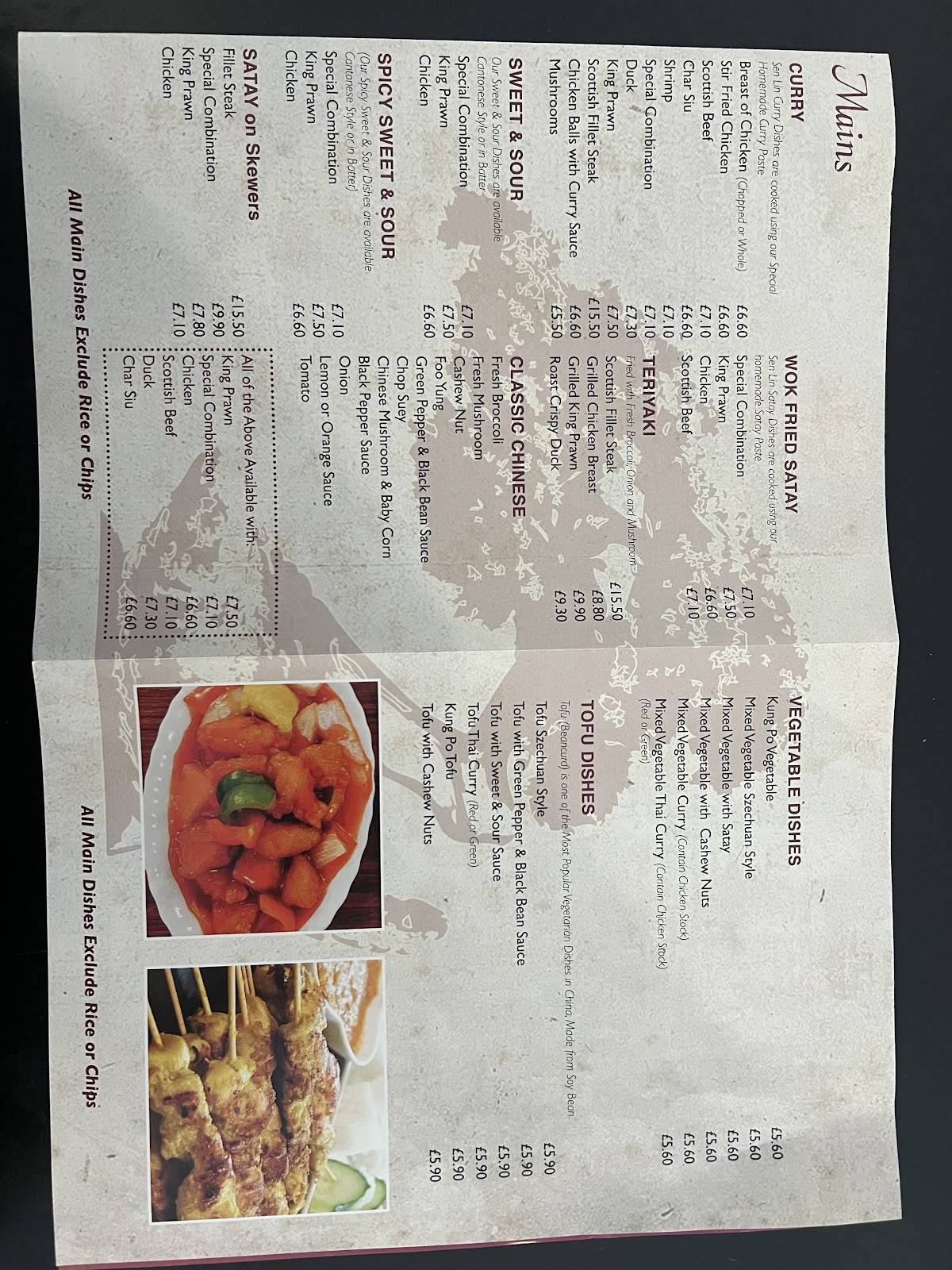 Menu at Sen Lin fast food, Carluke