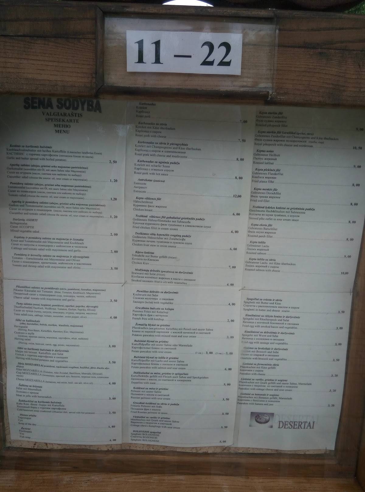 Carta del restaurante Sena sodyba, Nida