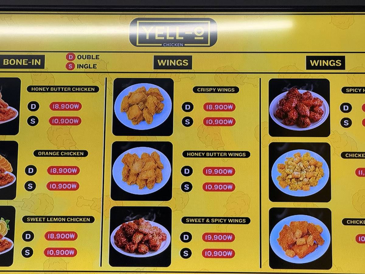 Menu at Yell-O! Chicken restaurant, Seoul