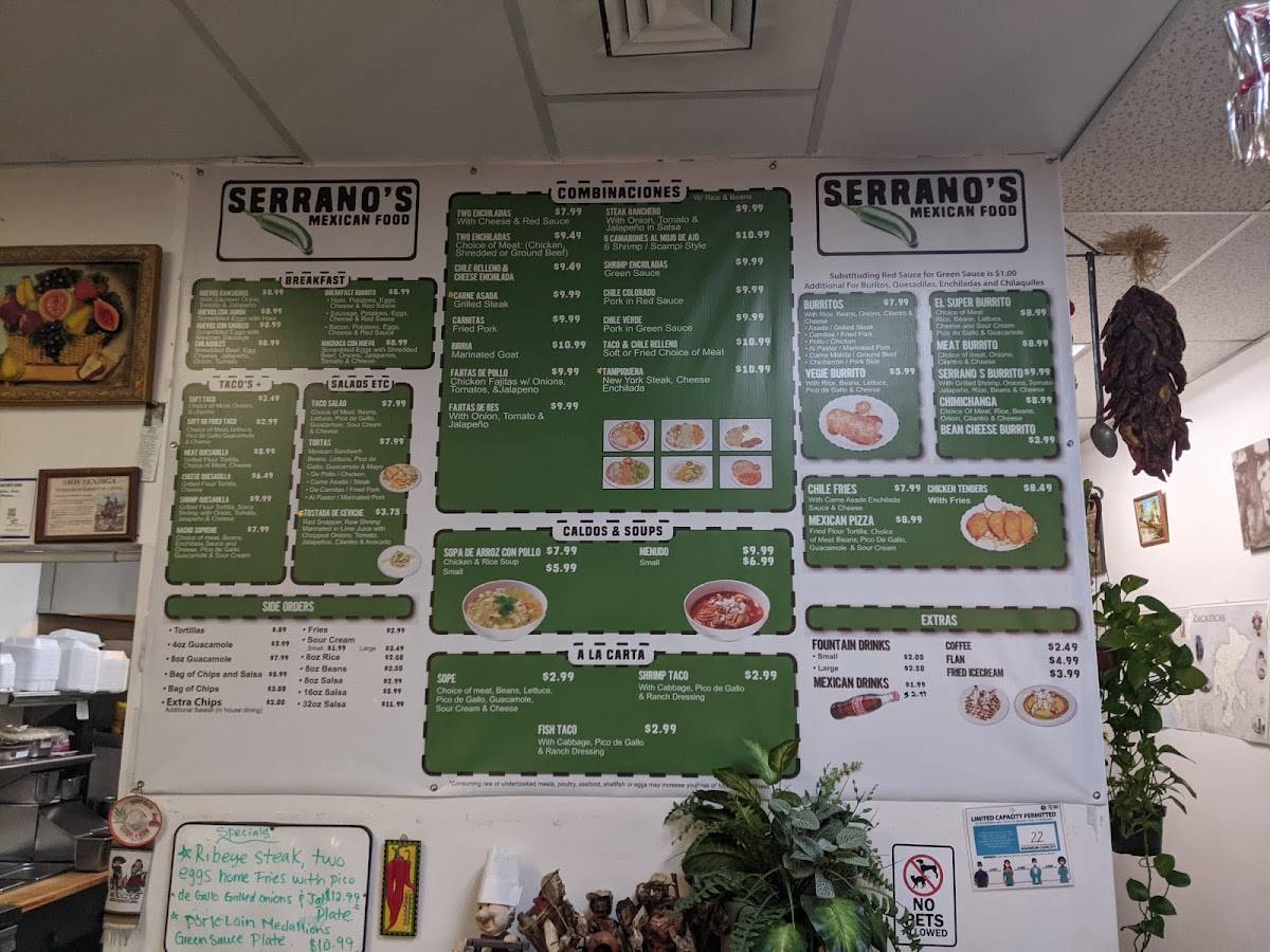 Menu at Serrano's Mexican Fast Food, Las Vegas