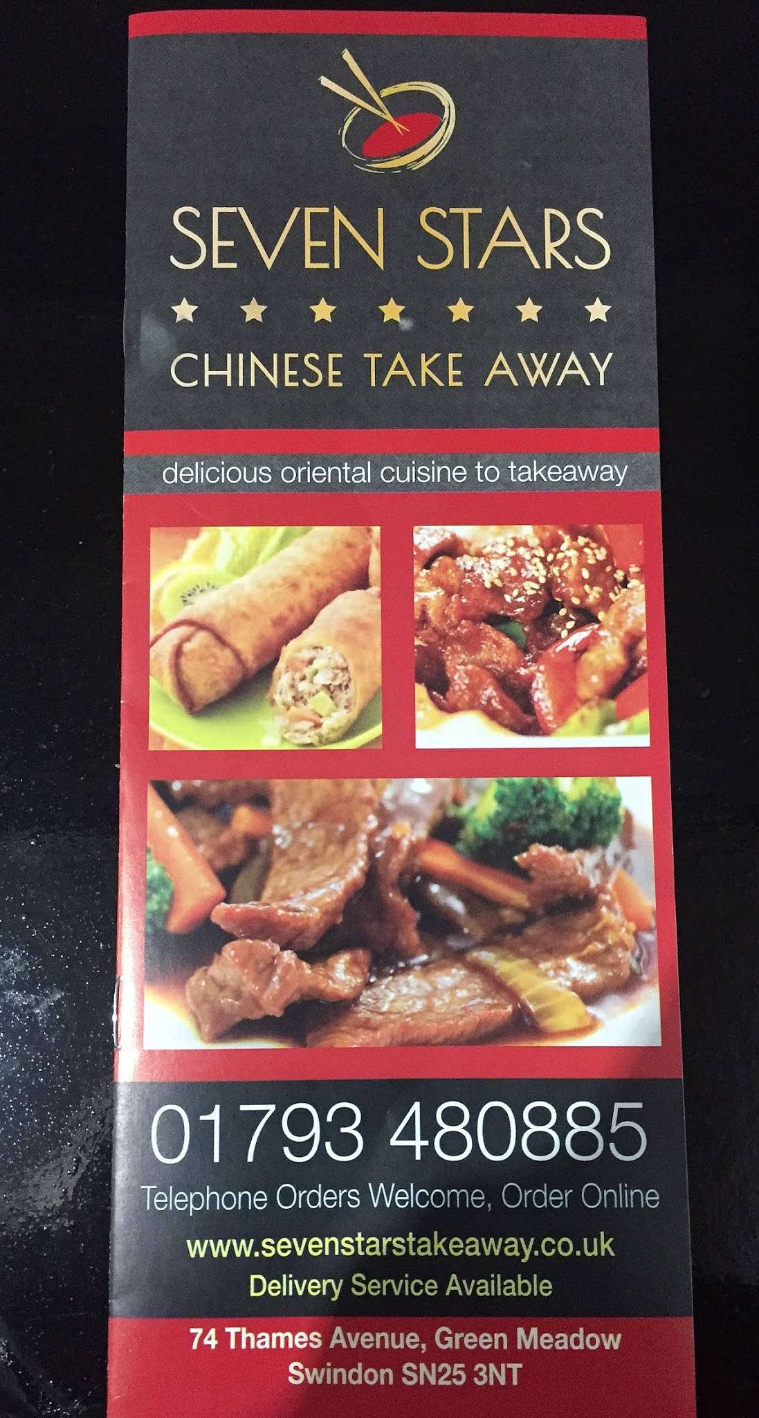 Menu at Seven Stars fast food, Swindon