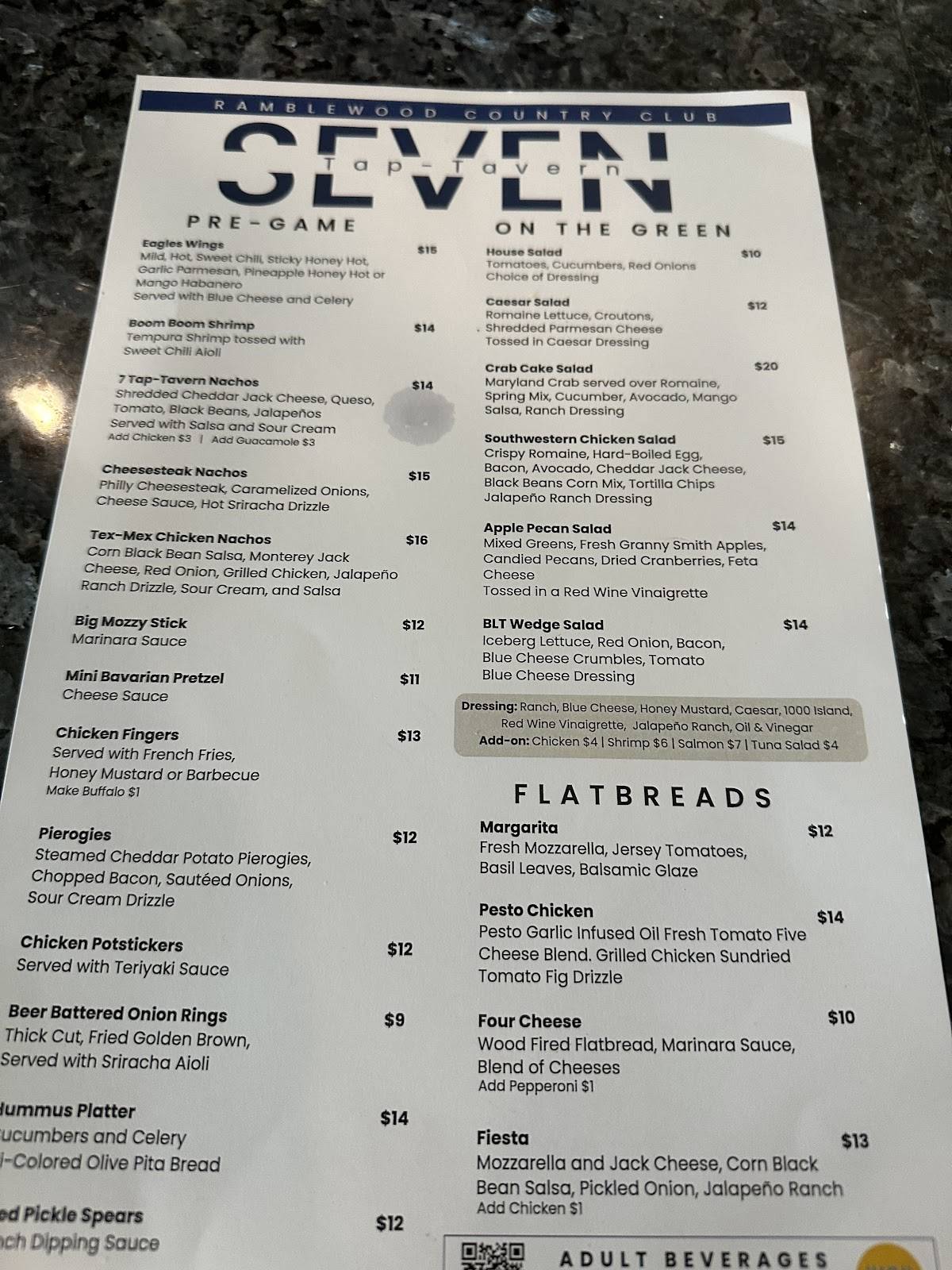 Menu at Seven Tap-Tavern pub & bar, Mount Laurel