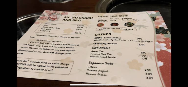 Menu at Shabu-Shabu BBQ, Nashville