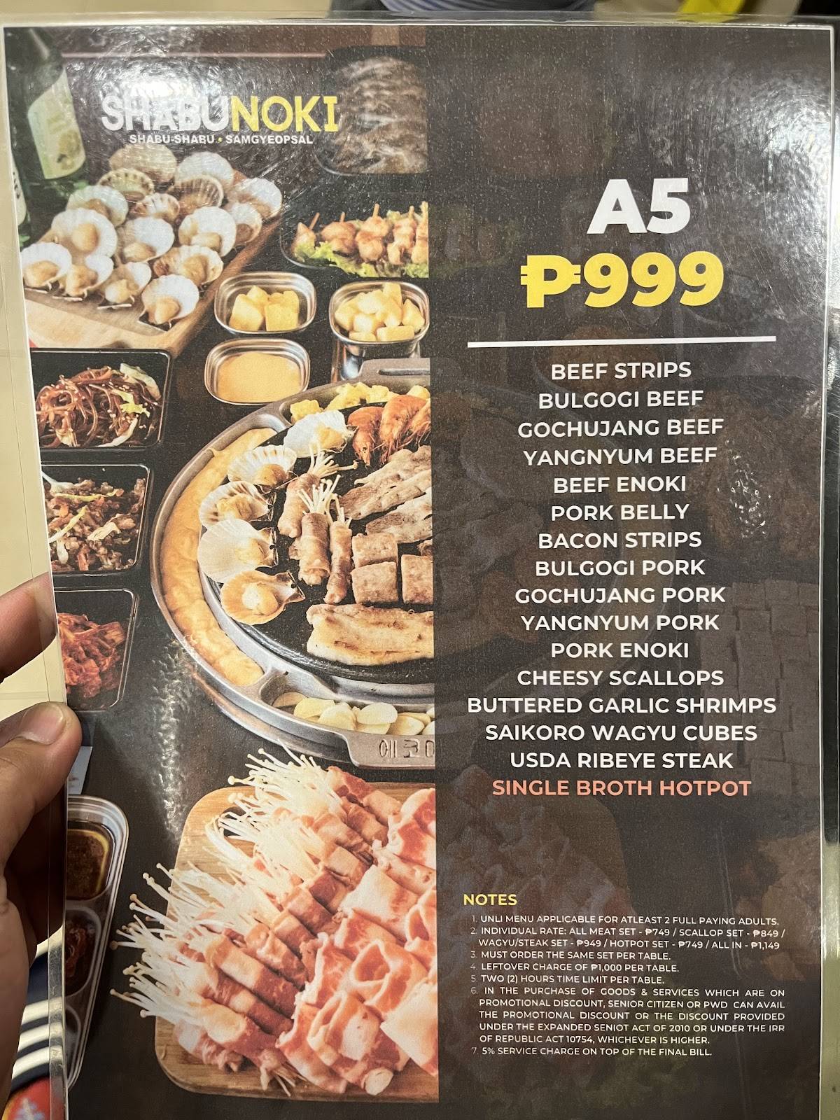 Menu at Shabunoki Silang restaurant, Silang
