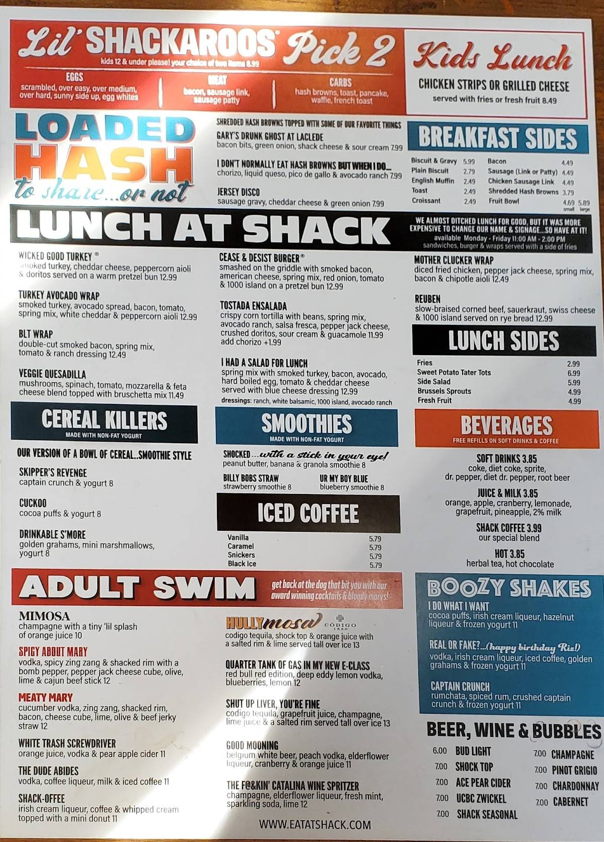 Menu at Shack Breakfast & Lunch restaurant, Lee's Summit, 860 NW Blue Pkwy