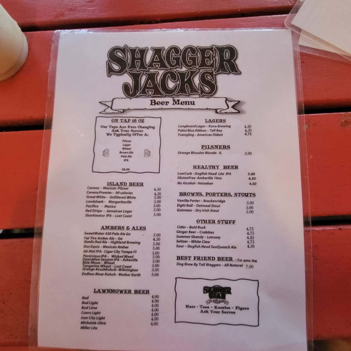 Menu at Shagger Jacks restaurant, Oak Island