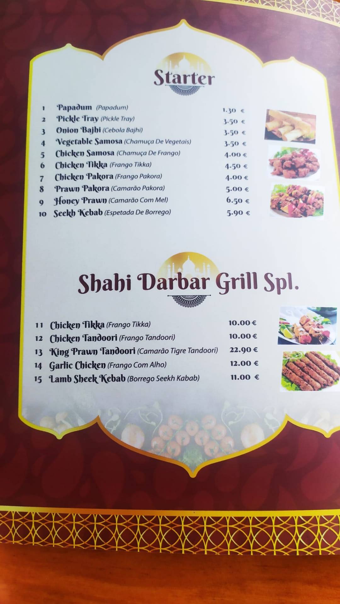 Menu em Shahi Darbar Indian Cuisine Armação, Armação de Pêra