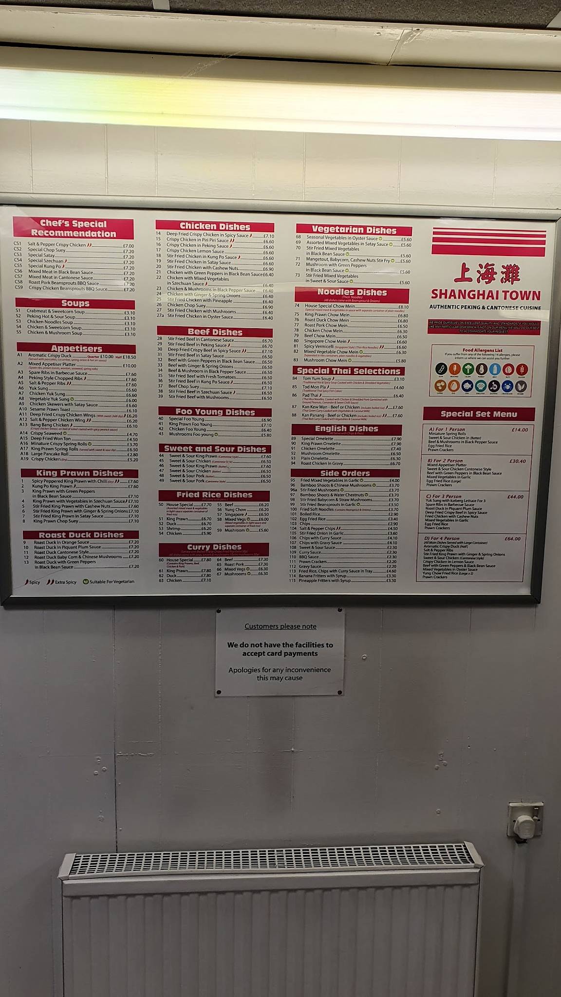Menu at Shanghai Town fast food, Bridgnorth