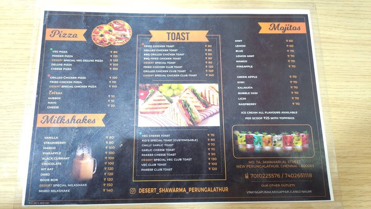 Menu at Shawarma spot, Chennai, Gk 3