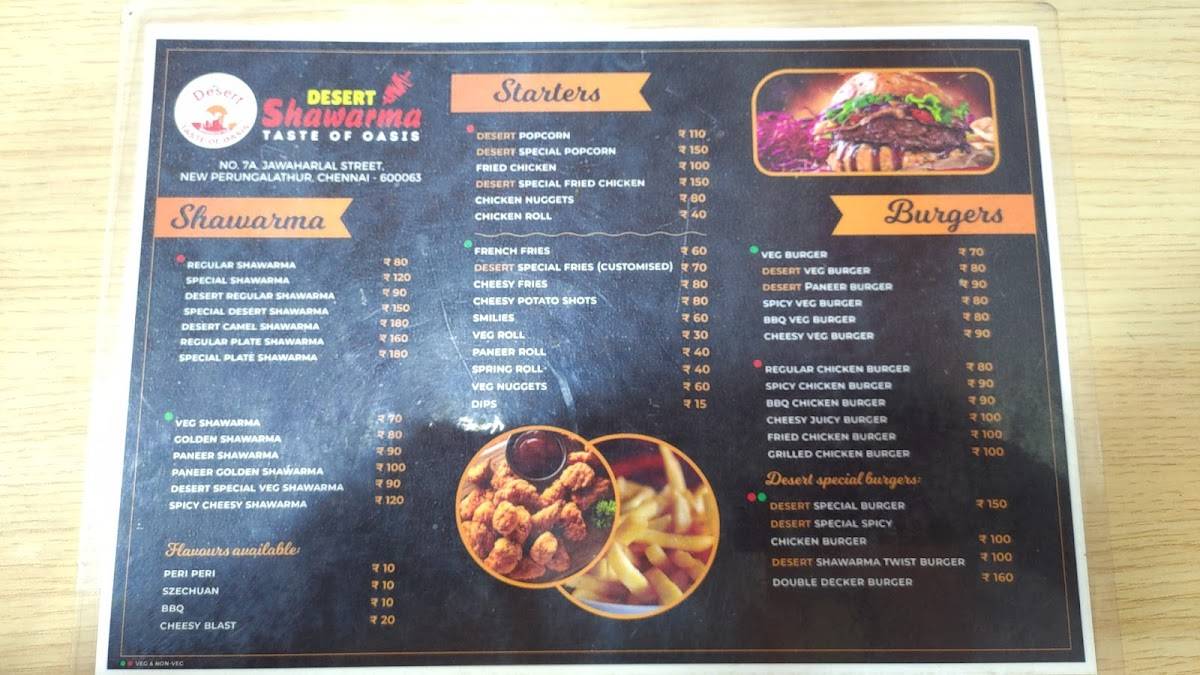 Menu at Shawarma spot, Chennai, Gk 3