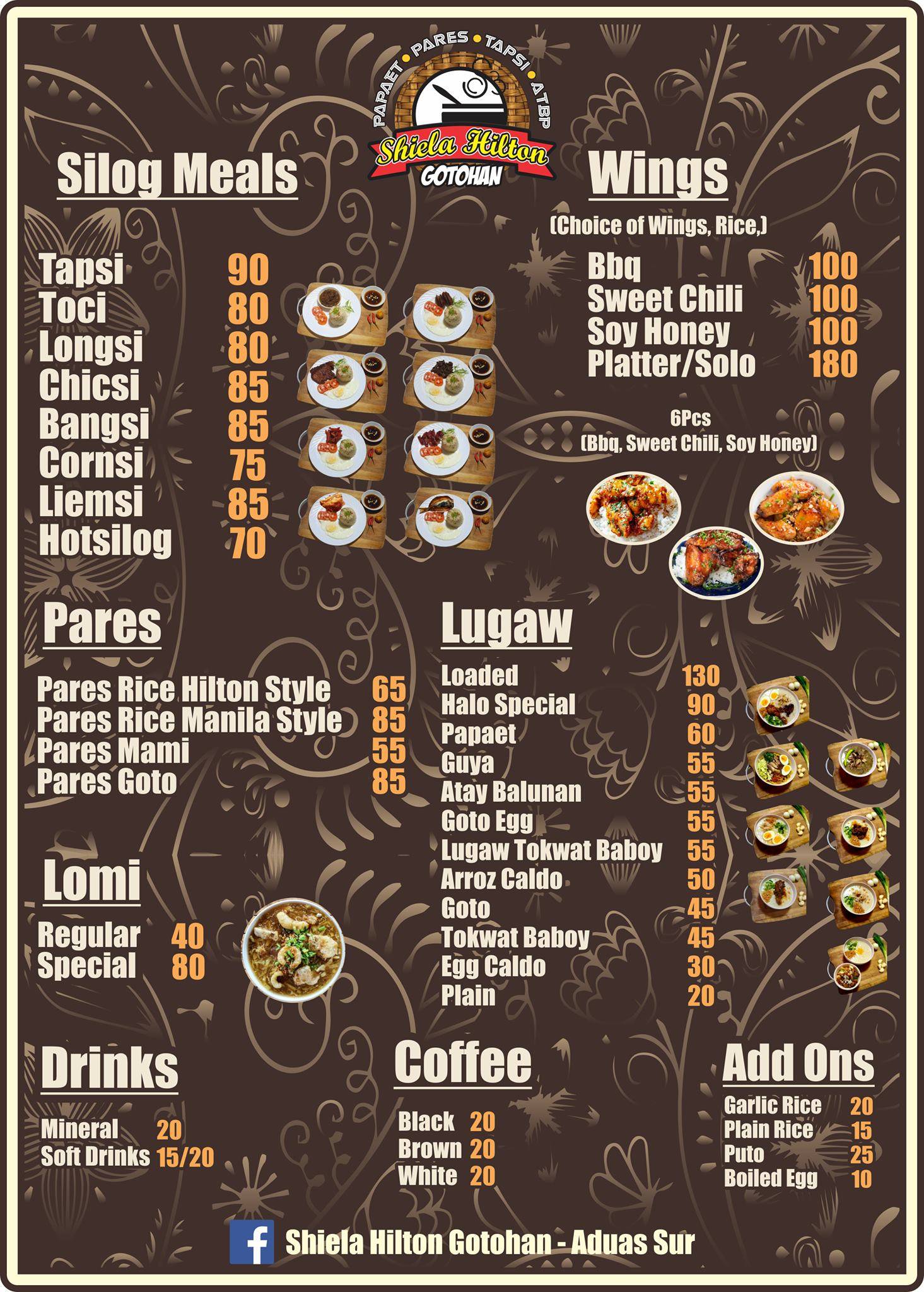 Menu at Sheila-Hilton Gotohan restaurant, Cabanatuan City