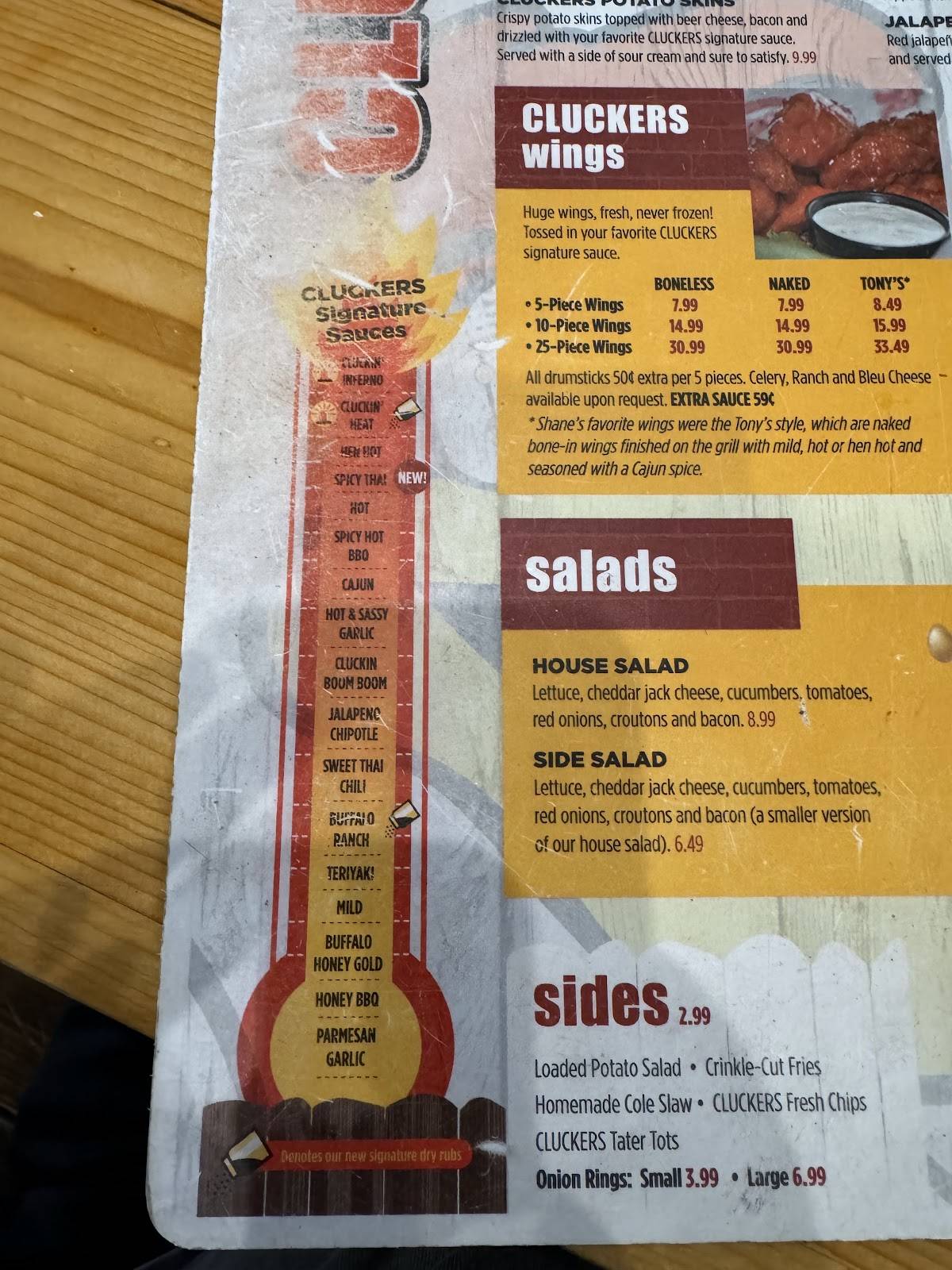 Menu at Cluckers Shepherdsville pub & bar, Shepherdsville