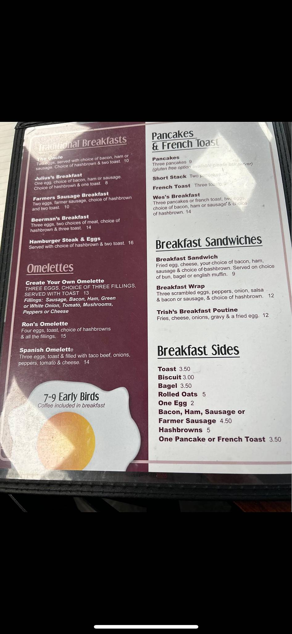 Menu at Sher's Diner & Drinks restaurant, Roblin