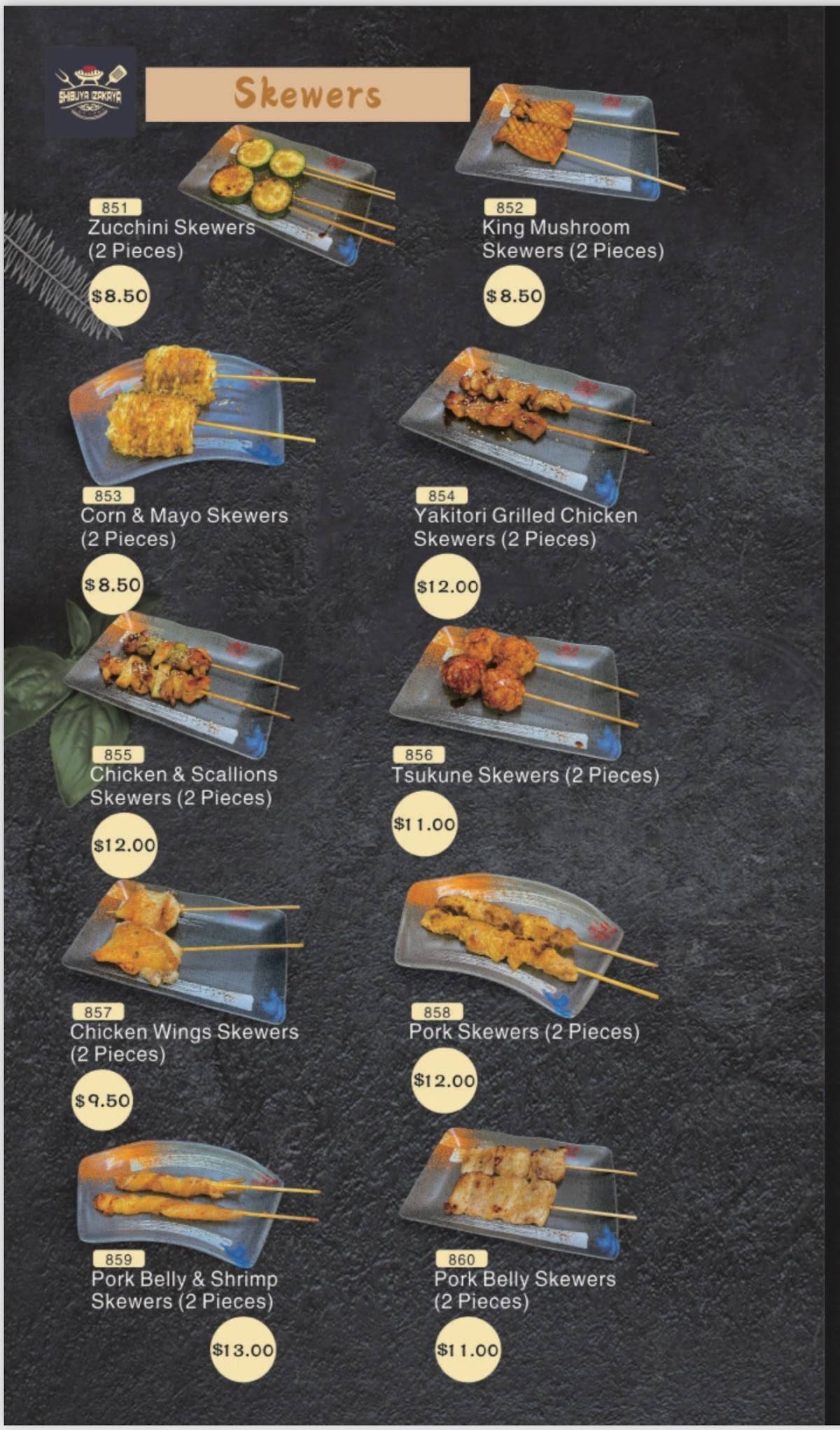 Menu at Shibuya Izakaya Mackay restaurant, Mackay