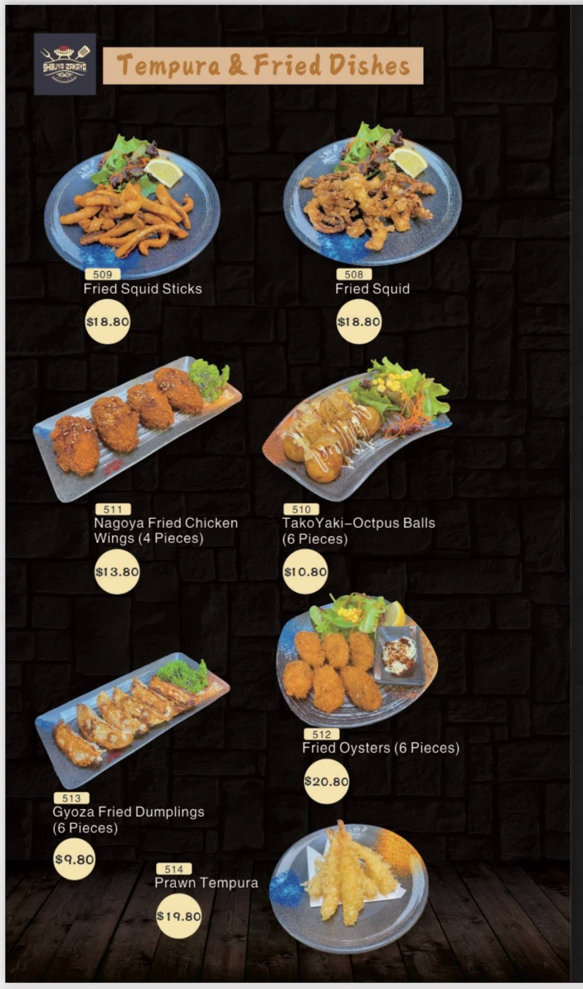 Menu at Shibuya Izakaya Mackay restaurant, Mackay