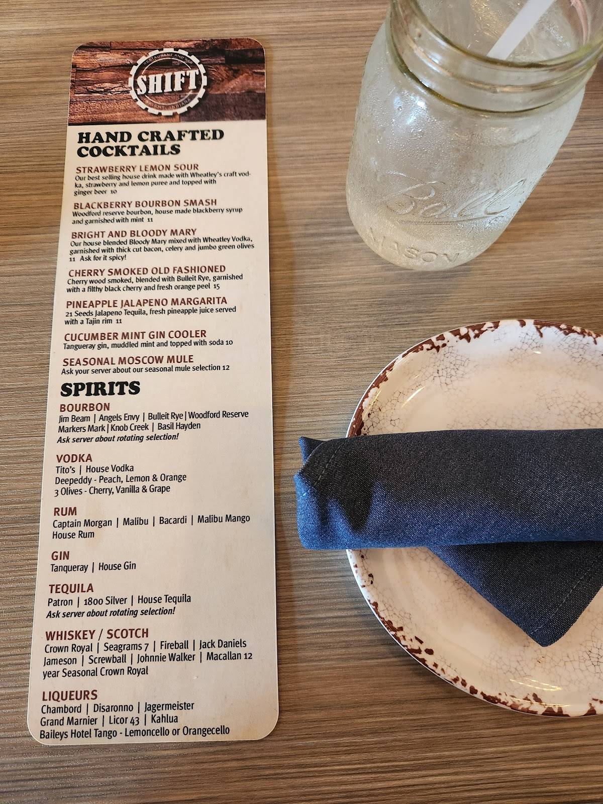 Menu at Shift Restaurant and Bar, Batesville