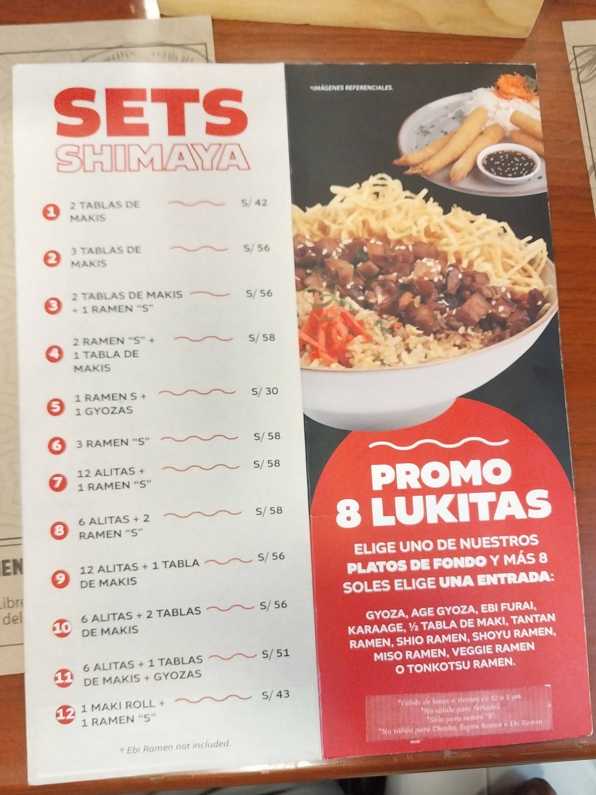 Menu at Shimaya Ramen restaurant, Los Olivos, Av. Carlos Izaguirre 789a