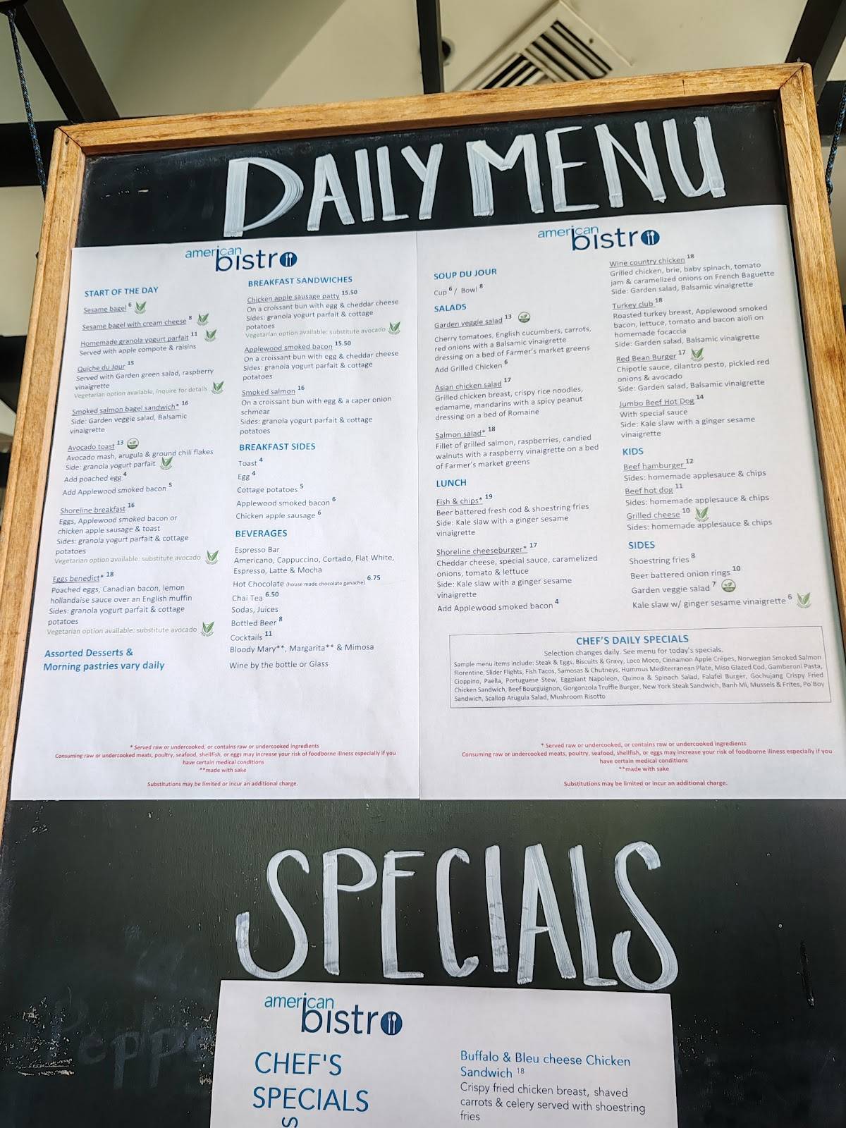 Menu at Shoreline Lake American Bistro pub & bar, Mountain View