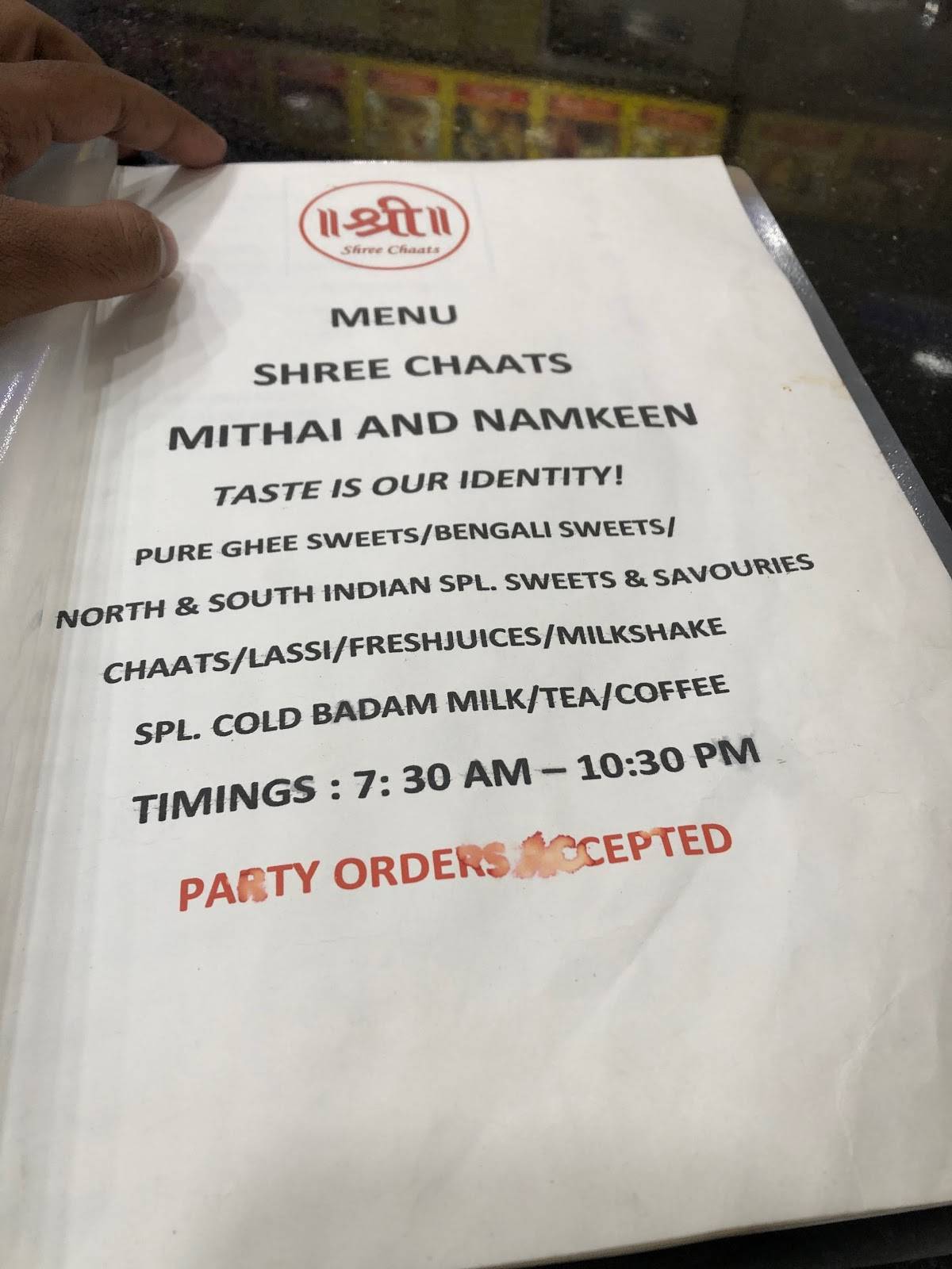 Menu at Shree Chaats Mithai And Namkeen, Chennai, No.5