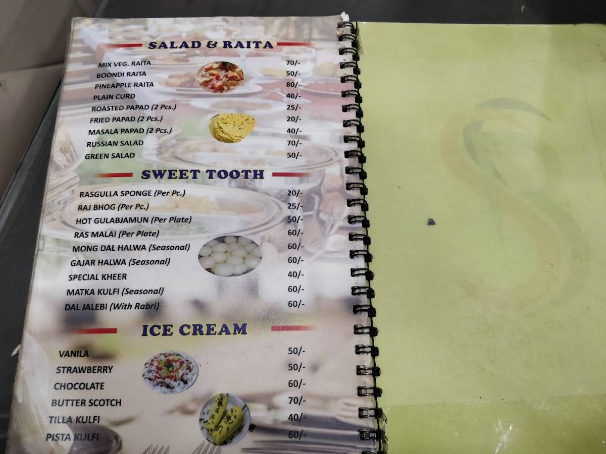Menu at Shree Satguru Bakers, India