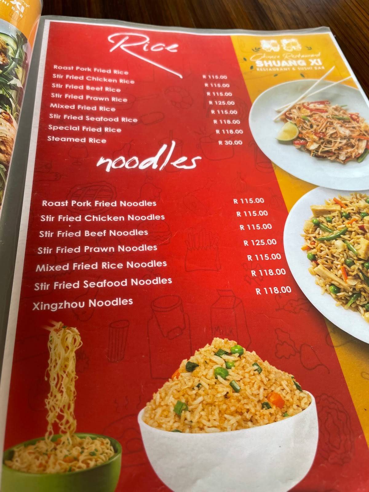 Menu at Shuang XI Chinese & Sushi restaurant, Nelspruit