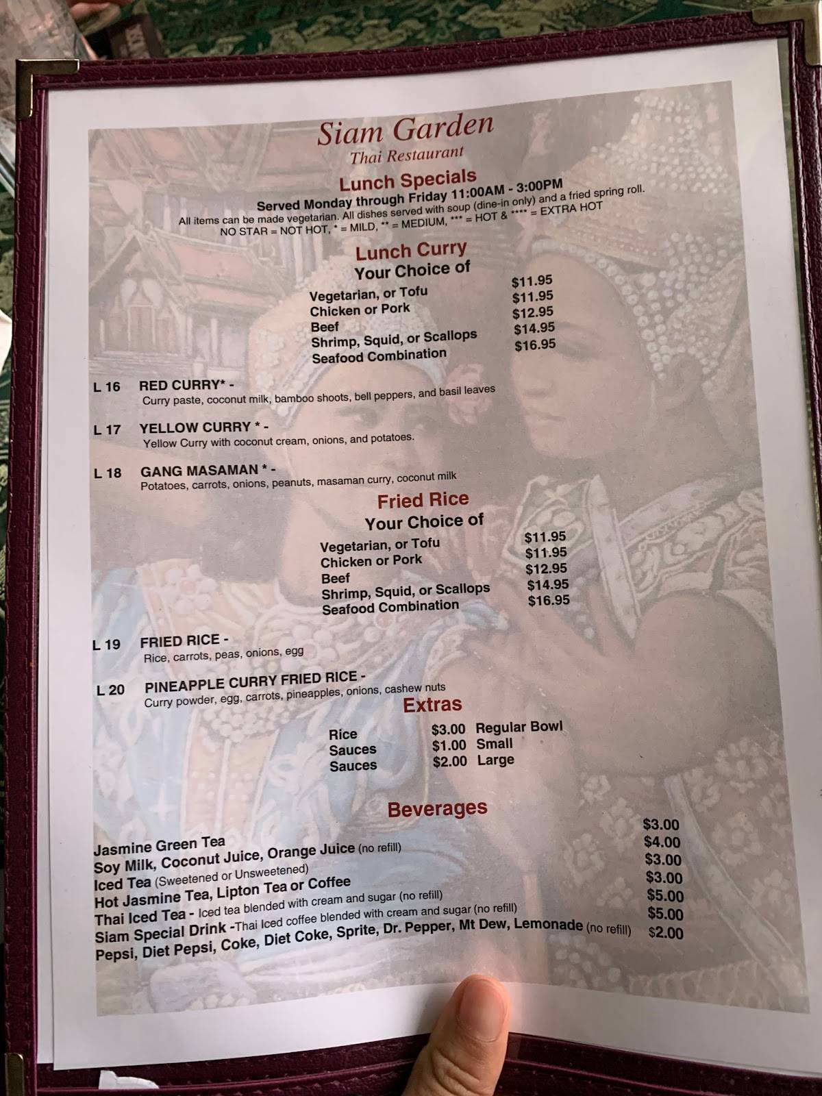 Menu at Siam Garden restaurant, Charlotte
