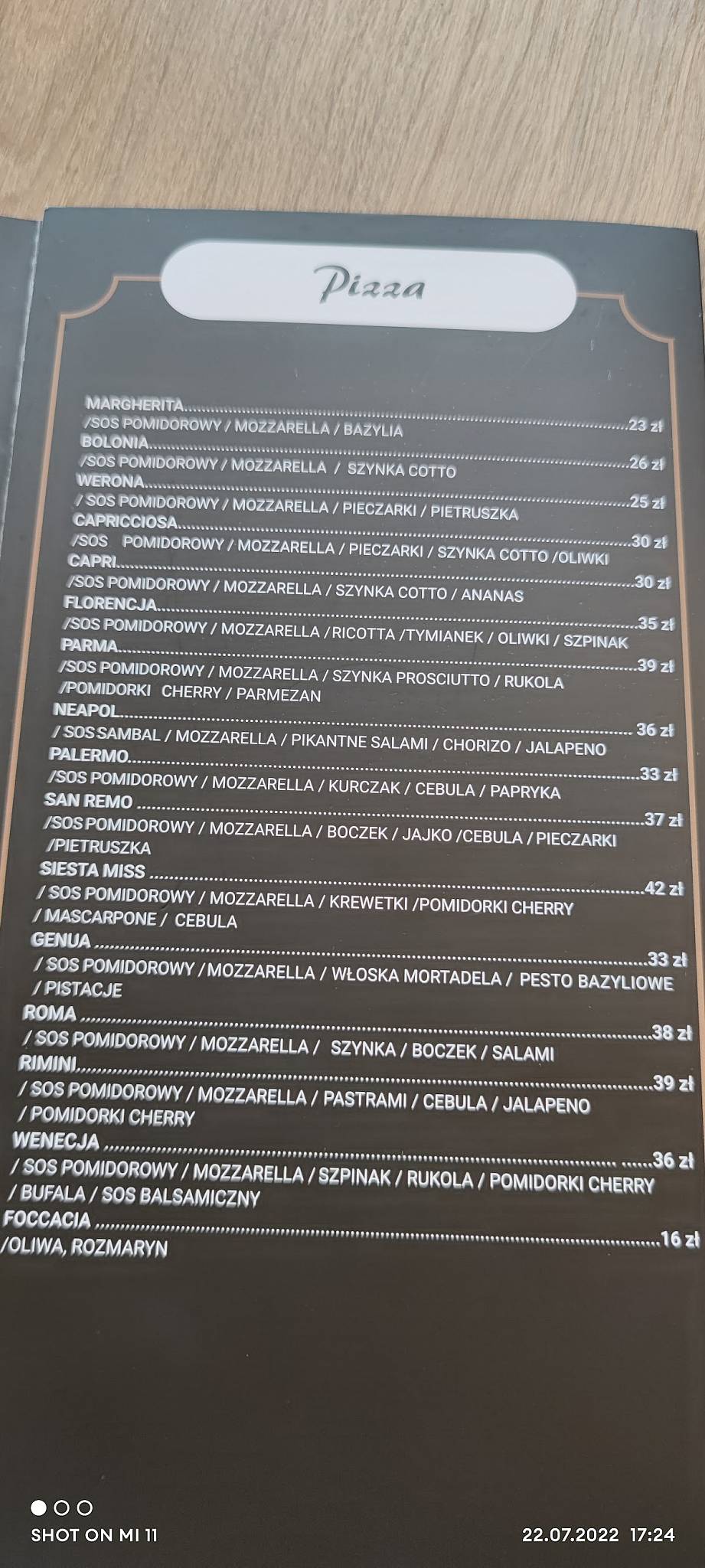 Menu at Siesta ristorante pizza pasta vino restaurant, Radom