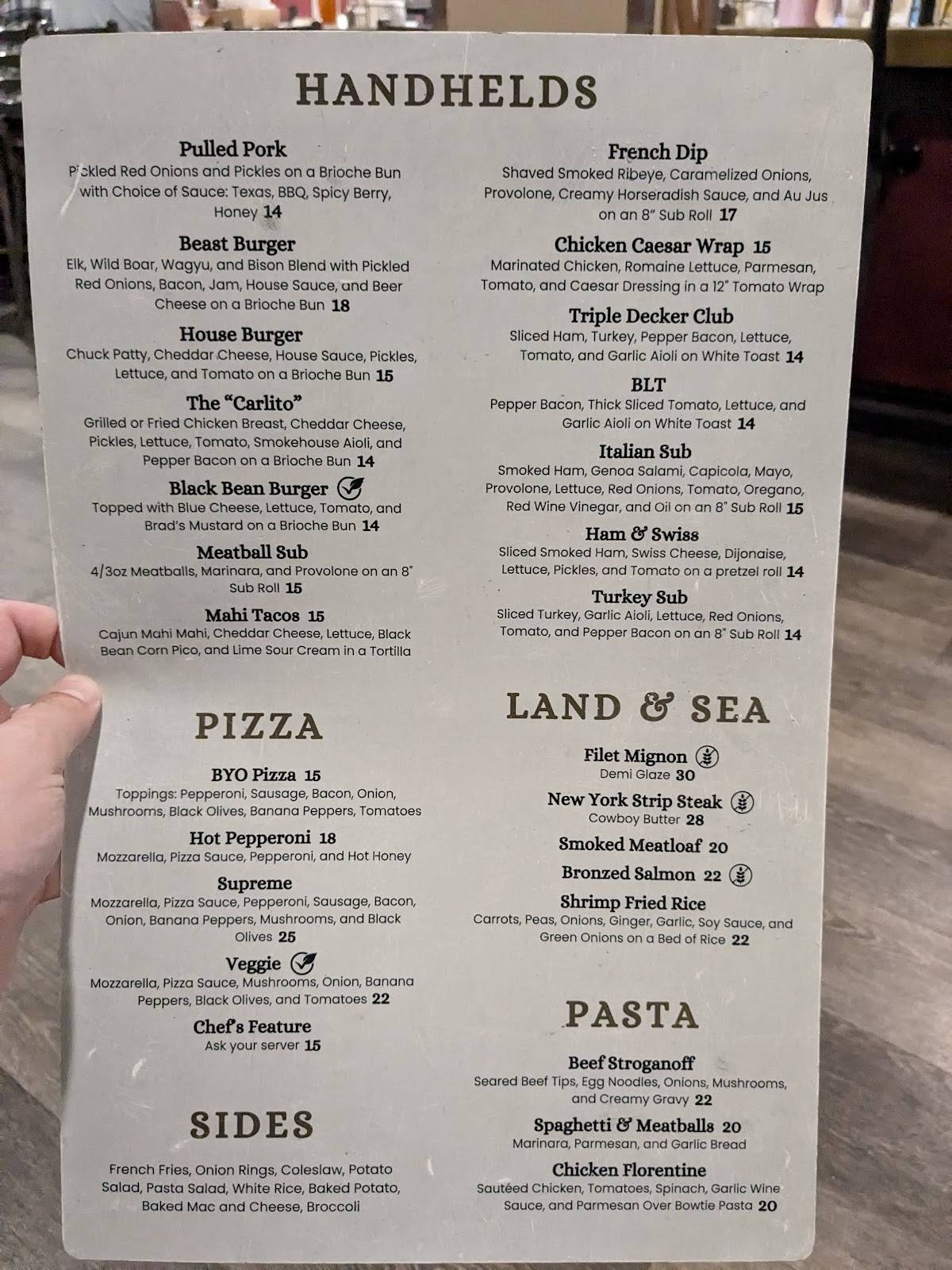 Menu at Sign of the Horse Restaurant and Brewery, Red Lion
