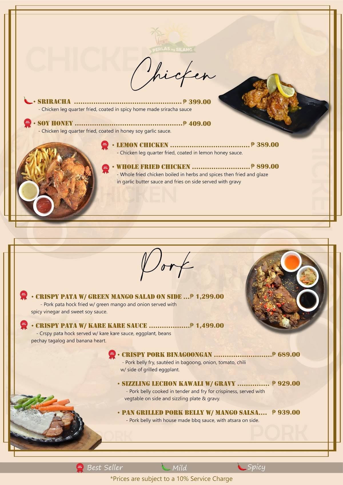 Menu at Perlas ng Silang restaurant, Silang