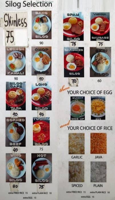Menu at Silog Cafe, Las Pinas