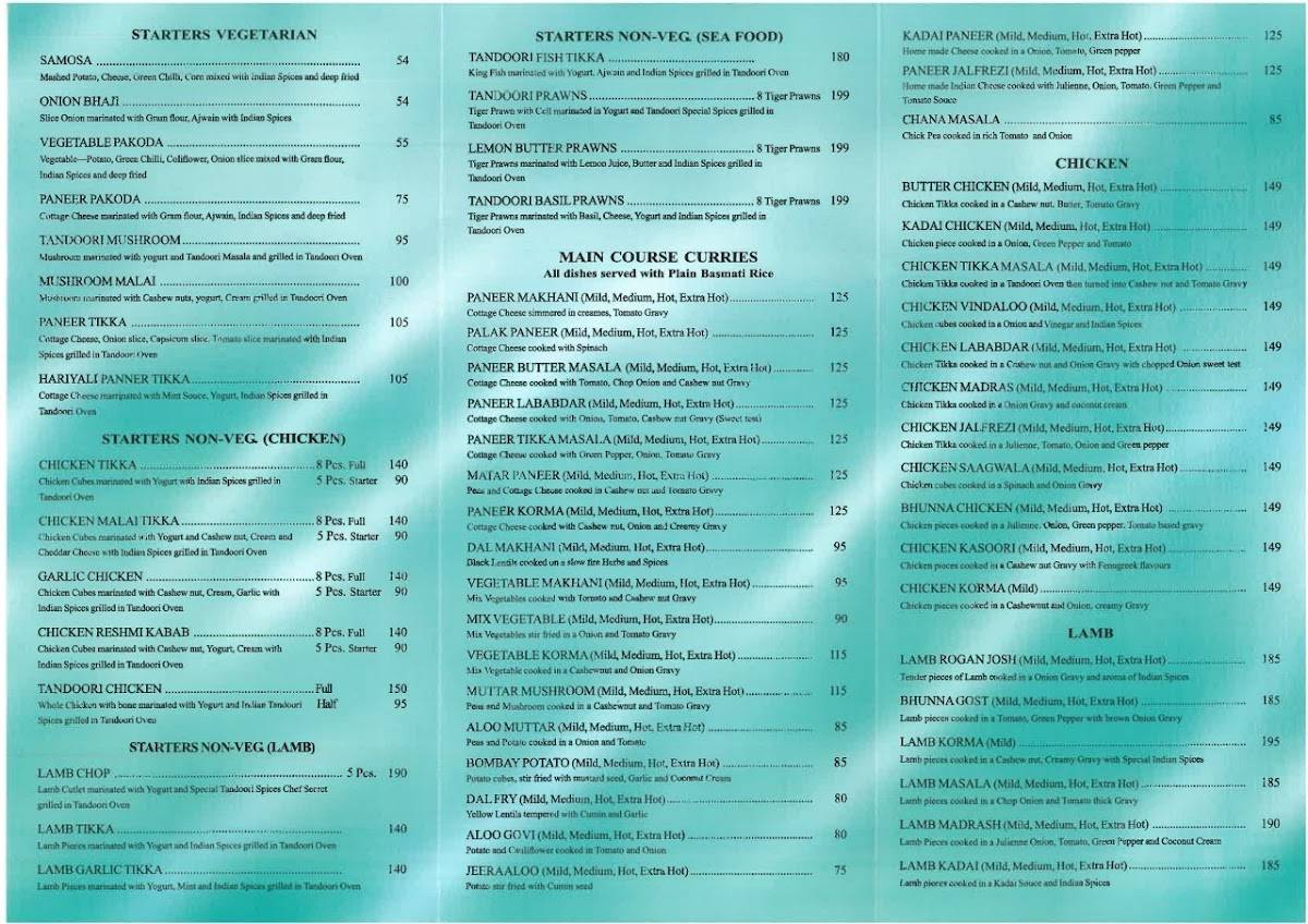 Menu at Silver Spoon Indian Cuisine restaurant, Cape Town