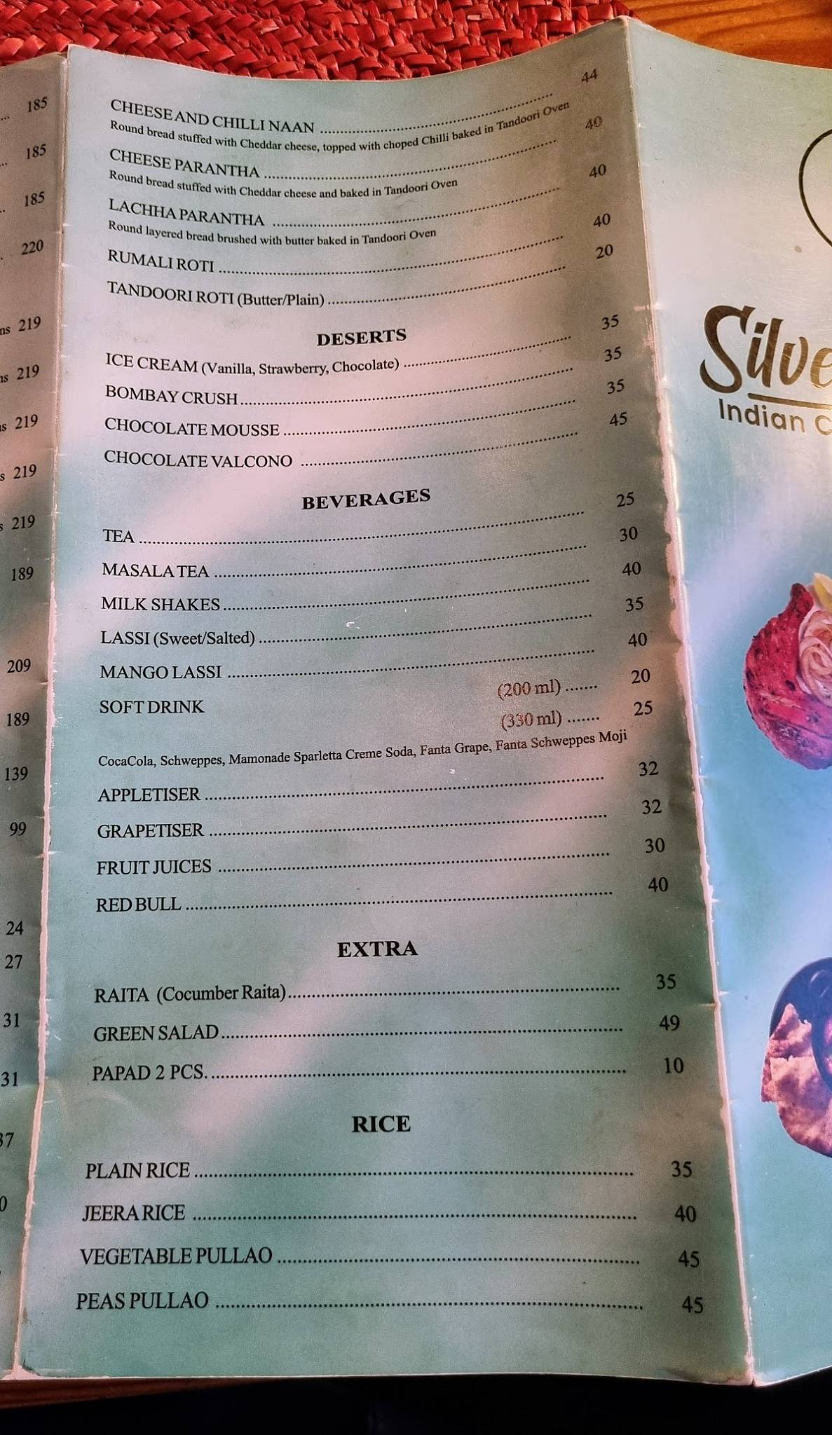 Menu at Silver Spoon Indian Cuisine restaurant, Cape Town