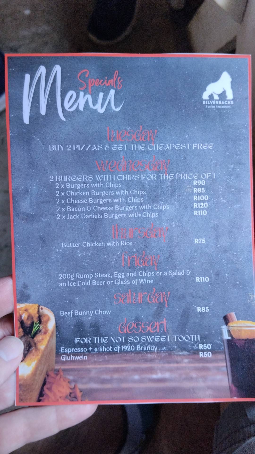 Menu at Silverbacks Fusion Restaurant, Benoni