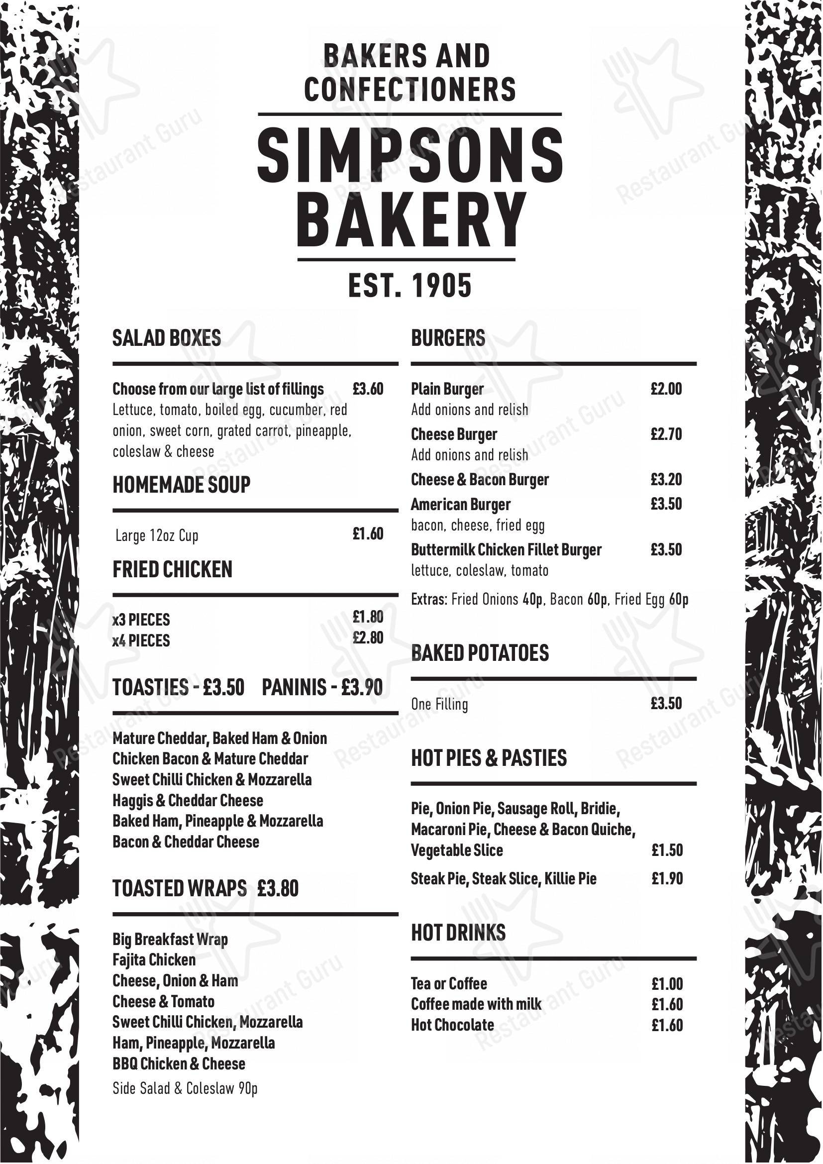 Menu at Simpson W & Son, Stranraer, 40 Hanover St