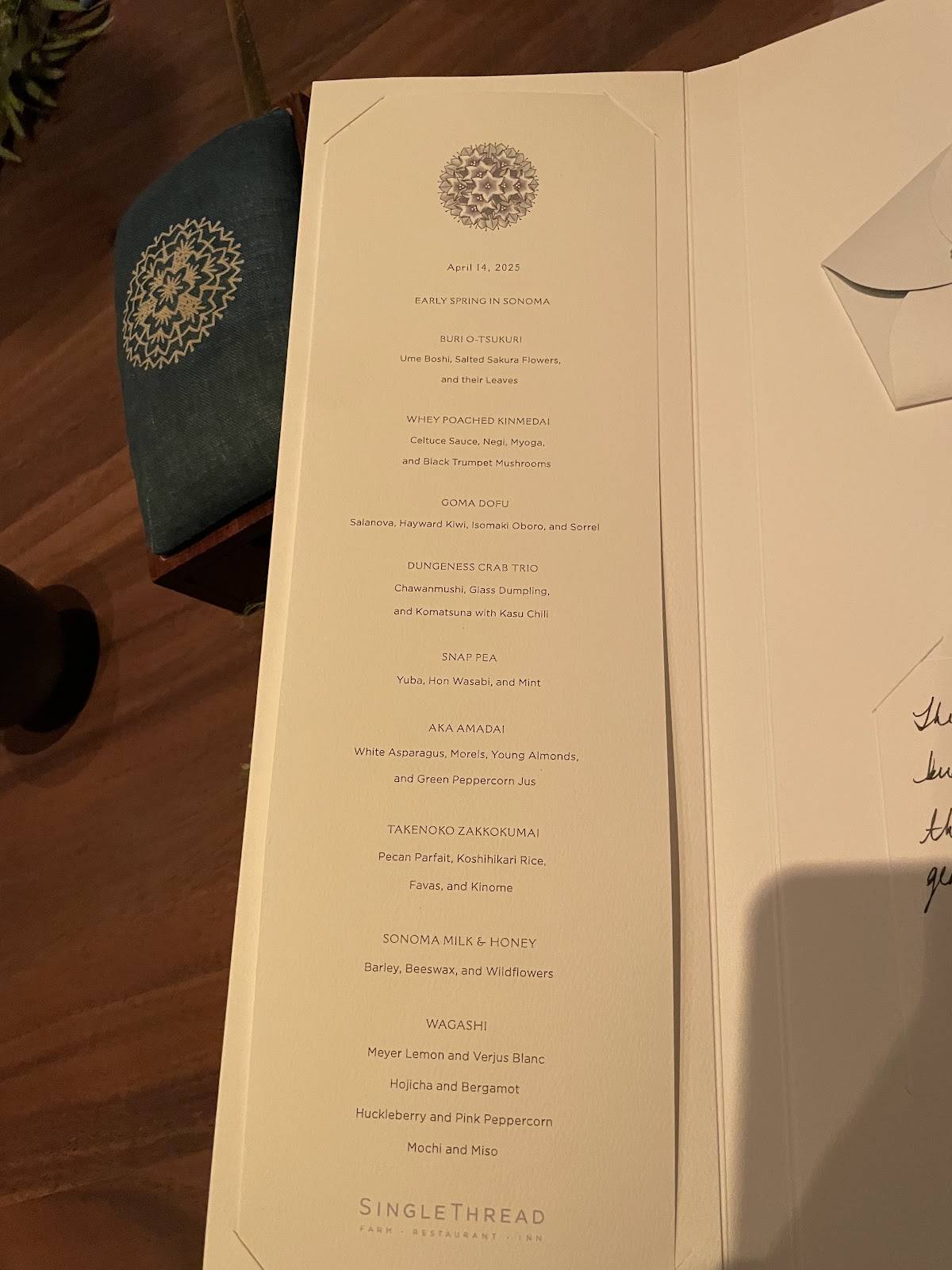 Menu at SingleThread Farm - Restaurant - Inn, Healdsburg