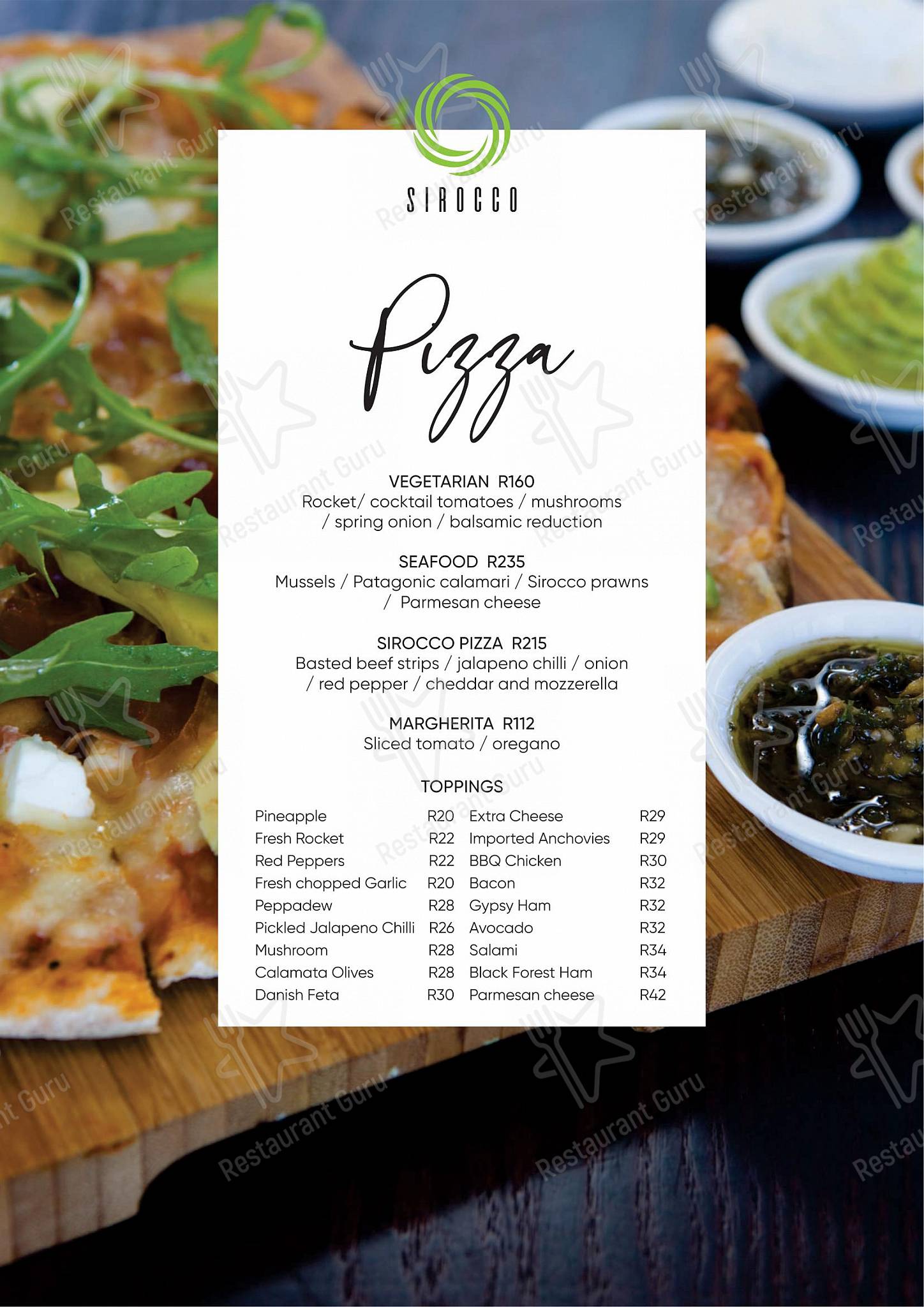 Menu at Sirocco restaurant, Knysna, 28