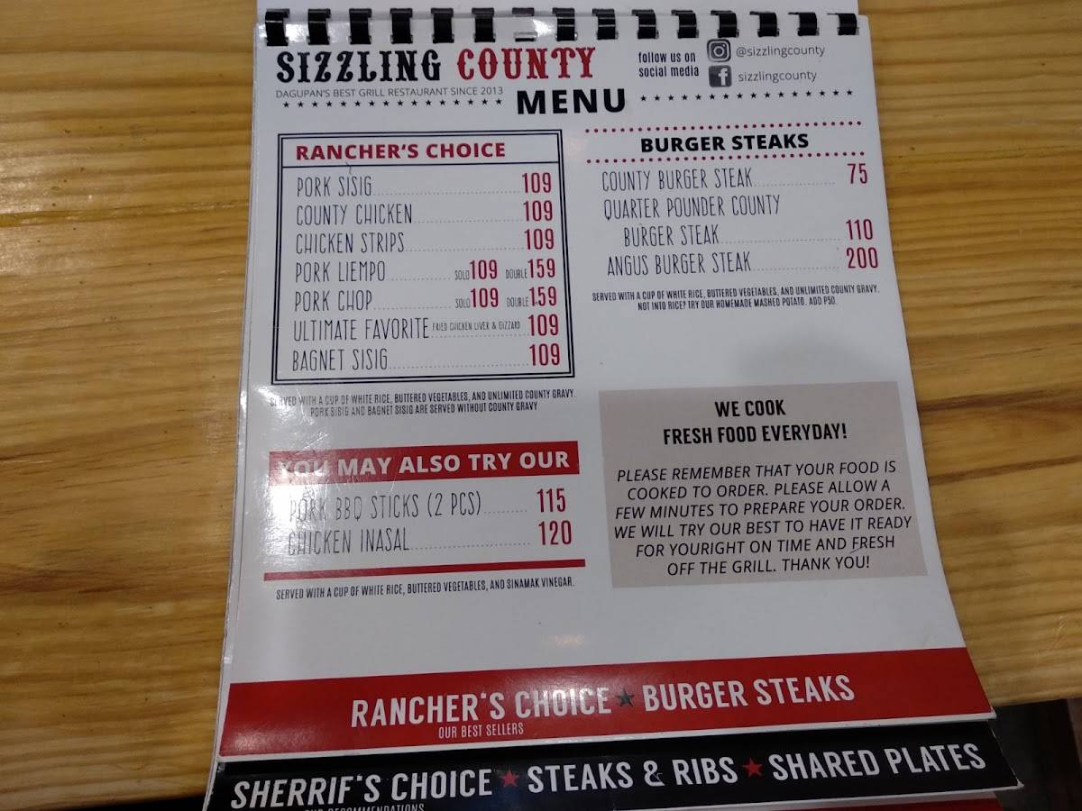 Menu at Sizzling County restaurant, Dagupan, Unit 9