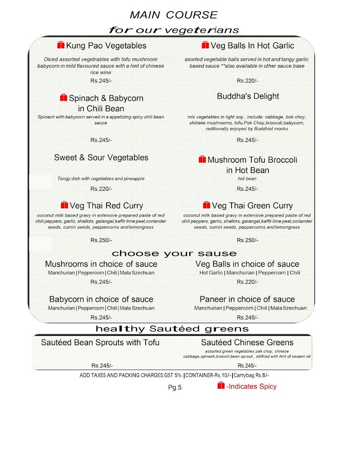 Menu at Sizzling Noodle House, Bengaluru