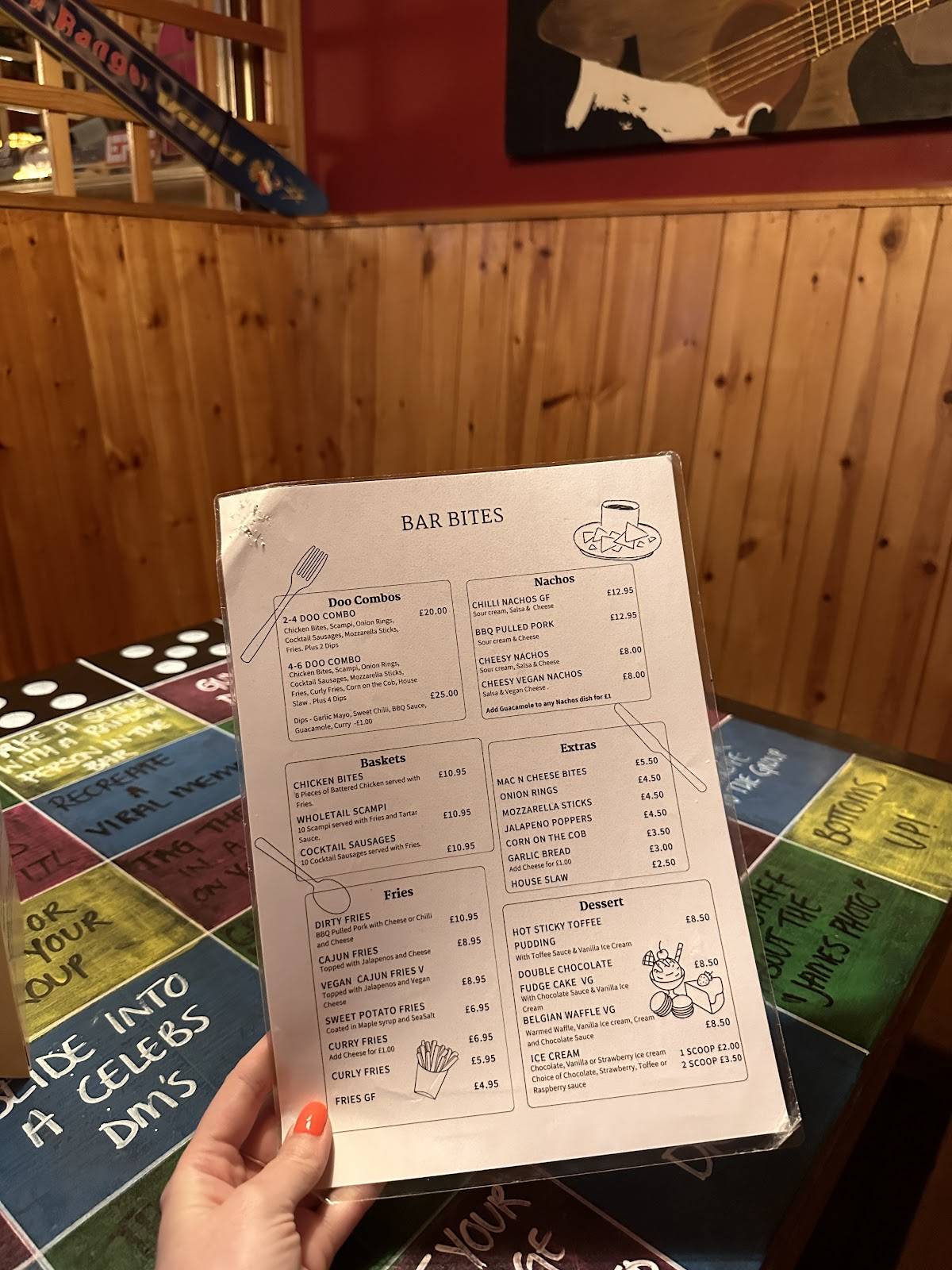 Menu at Skiing Doo Bar, Aviemore